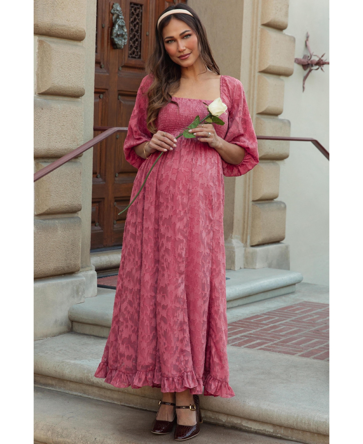 Click here for Pinkblush Maternity Mauve Textured Overlay Smocked... prices