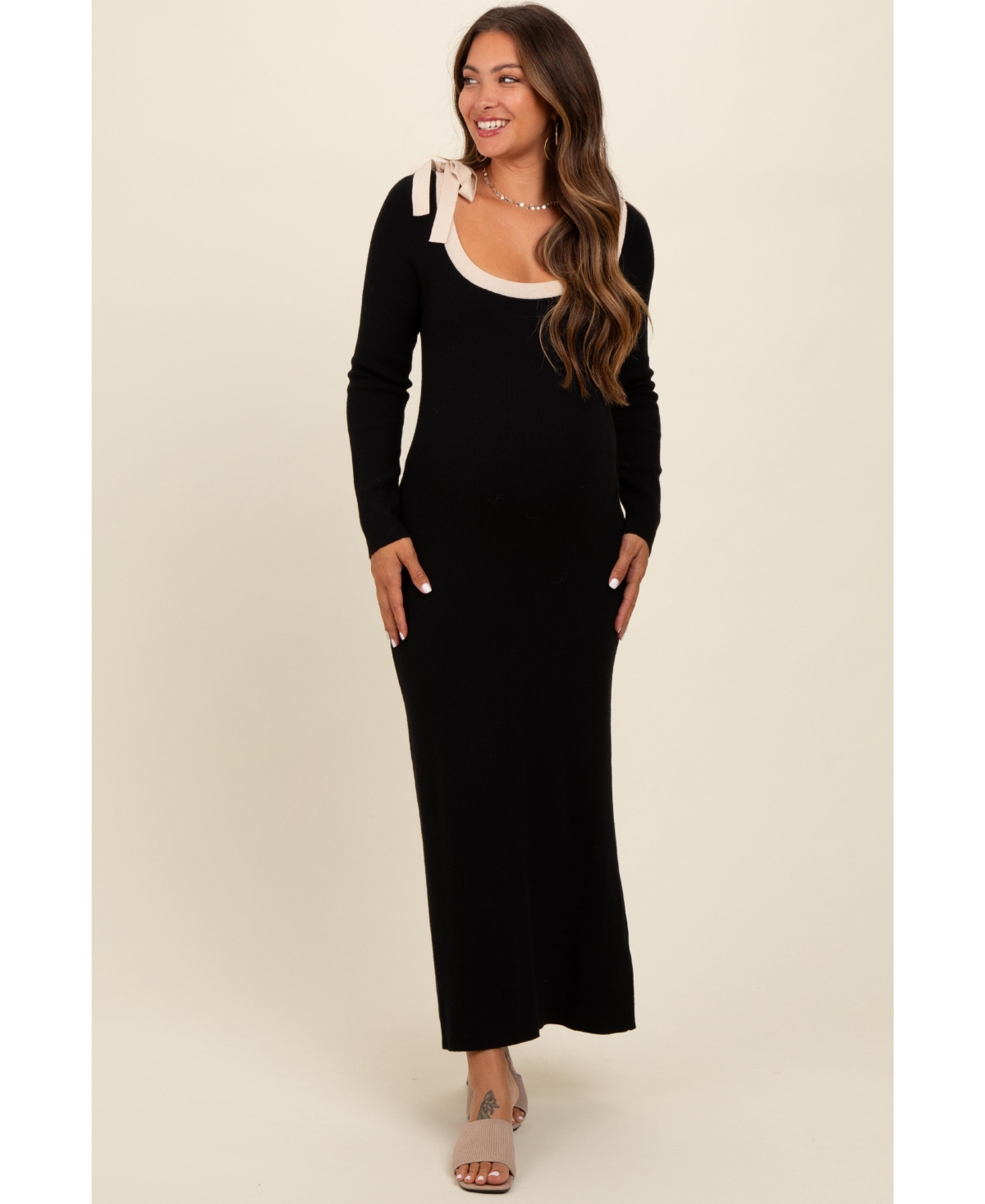Click here for Pinkblush Maternity Black Shoulder Bow Detail Maxi... prices