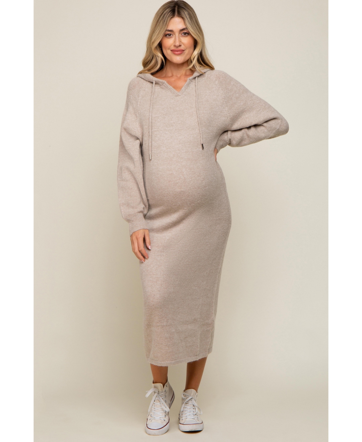 Click here for Pinkblush Maternity Beige Hooded Sweater Midi Dres... prices