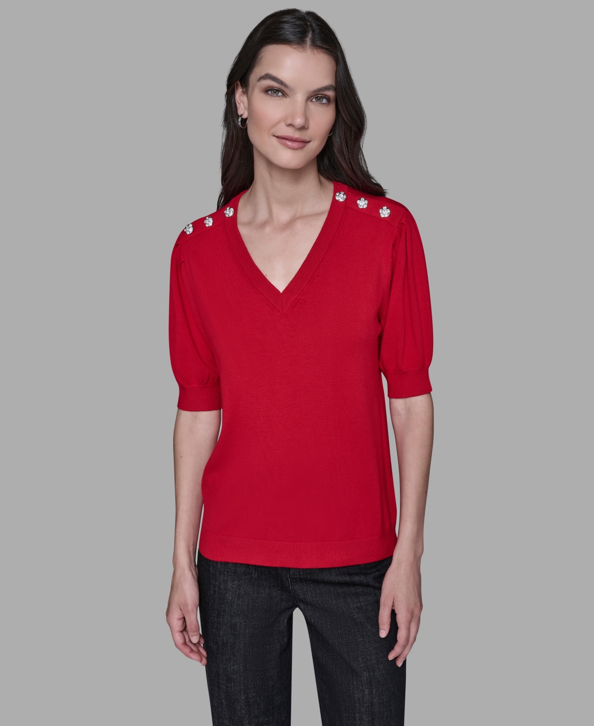 Click here for Karl Lagerfeld Paris Womens V-Neck Button Detail S... prices