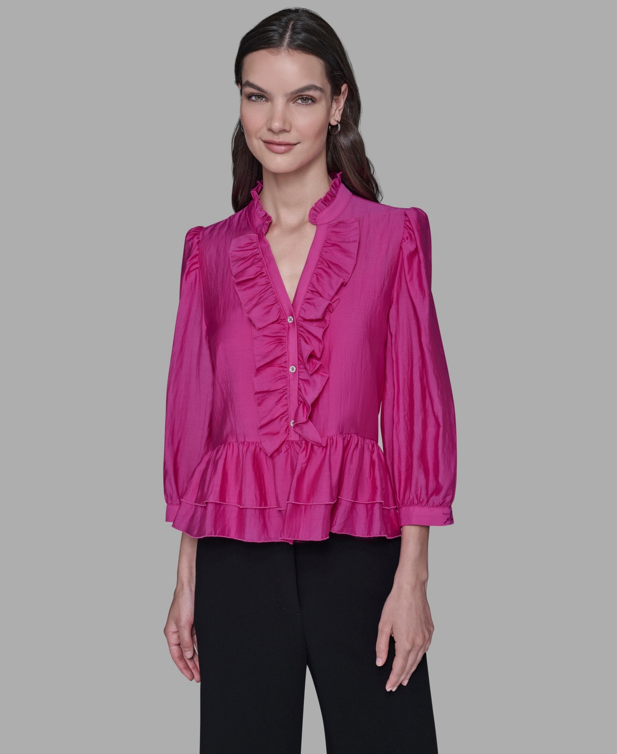 Click here for Karl Lagerfeld Paris Womens V-Neck Ruffle Detail T... prices