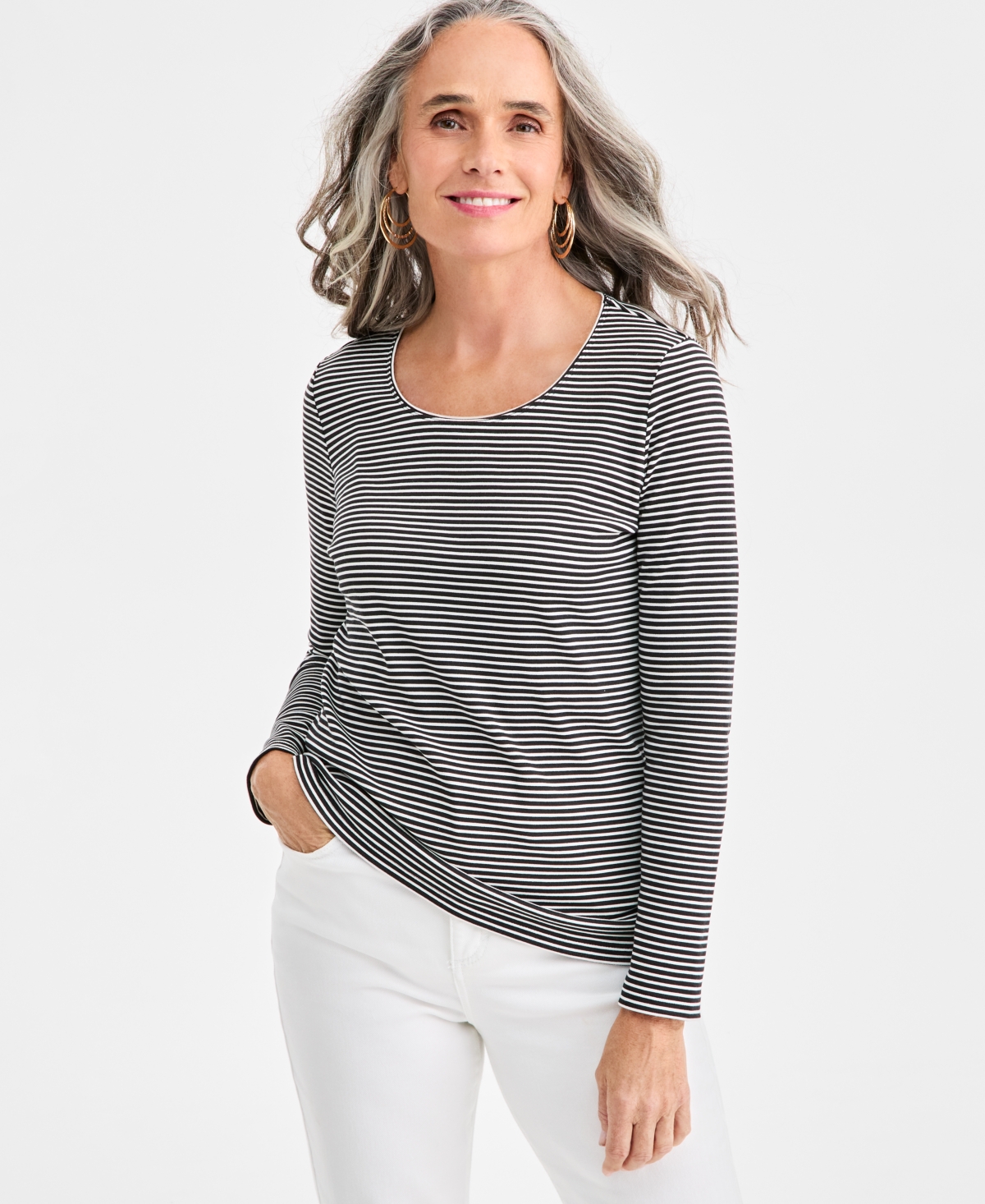 Click here for Style & Co Womens Cotton Long-Sleeve Scoop-Neck To... prices