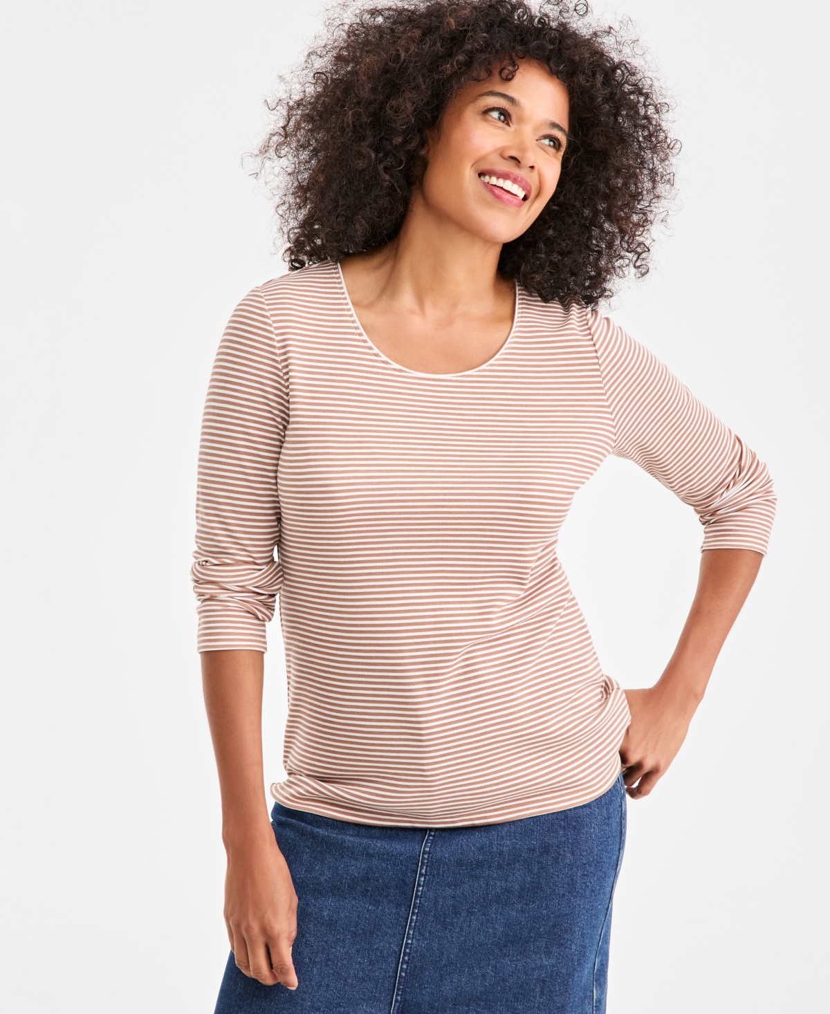 Click here for Style & Co Womens Cotton Long-Sleeve Scoop-Neck To... prices