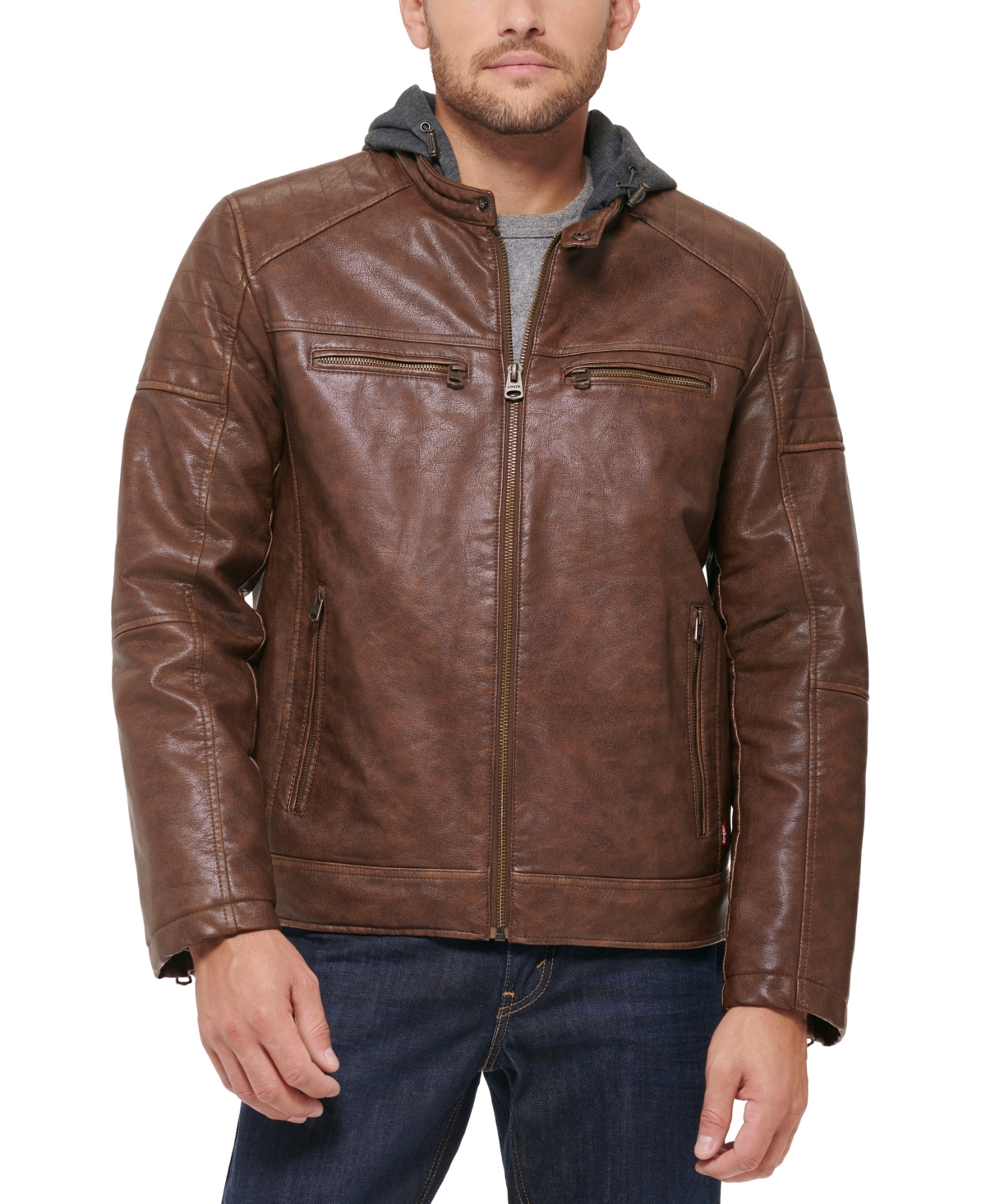 Levis Mens Jersey Hood Racer Jacket - Saddle