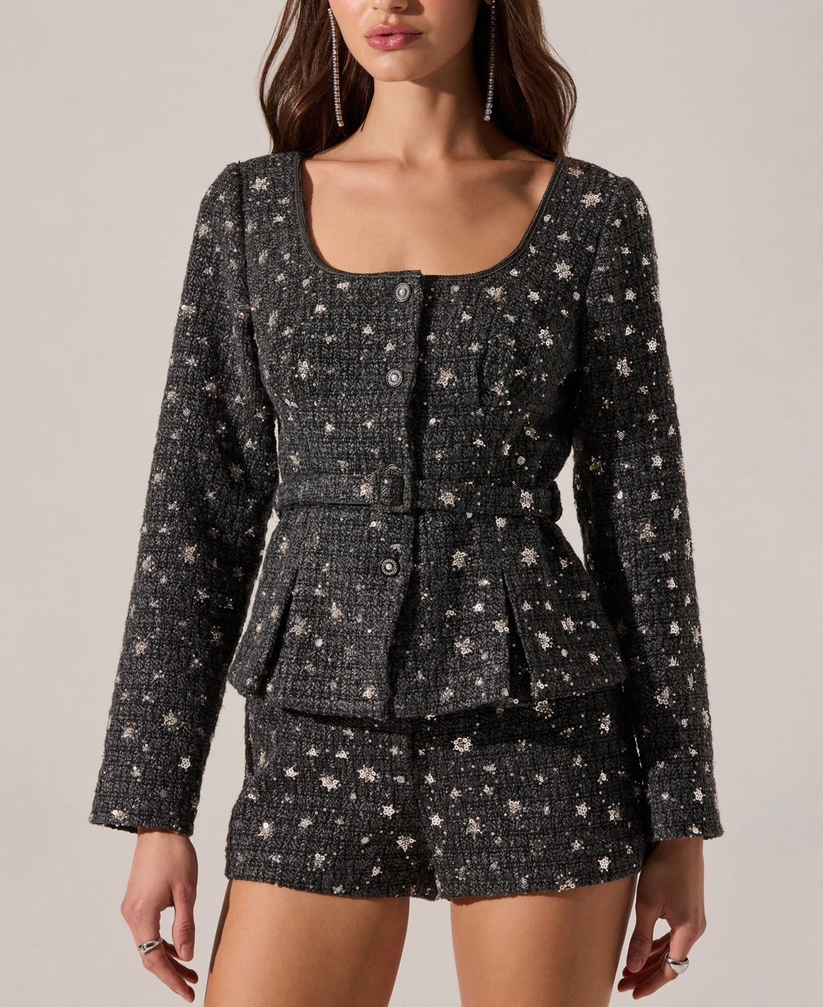 Astr the Label Womens Carolyn Long Sleeve Top - Charcoal