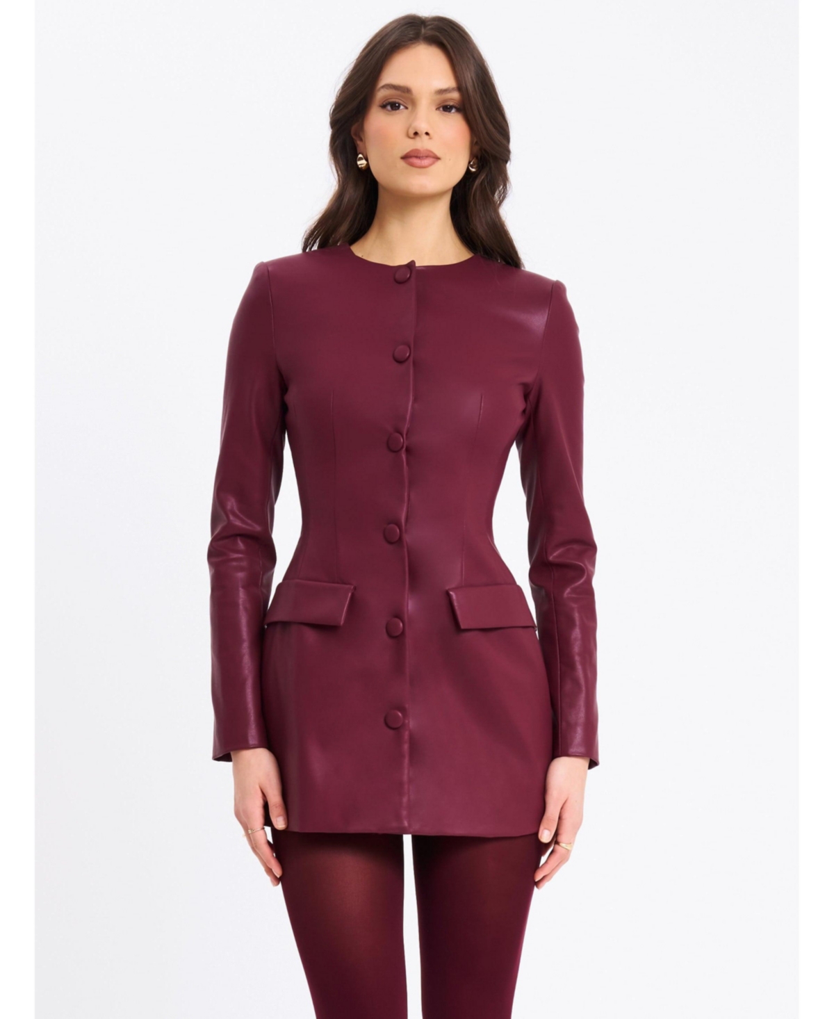 Miss Circle Women Baila Burgundy Faux Leather Blazer Mini Dress - Dark burgundy