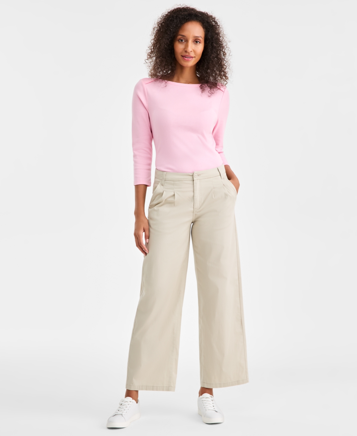 Style & Co Womens Cotton-Blend Pleated-Front Pants  Macys Exclusive - Stone Wall