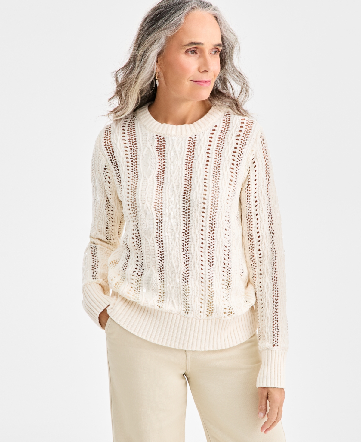 Click here for Style & Co Womens Textured Shine Crewneck Sweater... prices