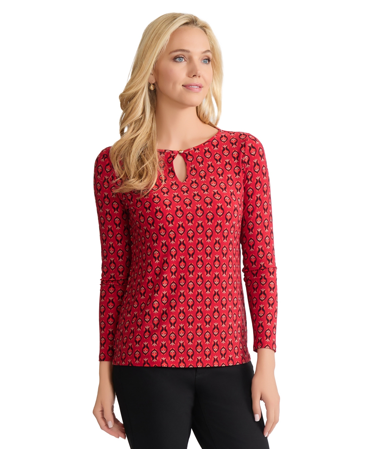 Click here for Jones New York Petite Long Sleeve Keyhole Top - De... prices