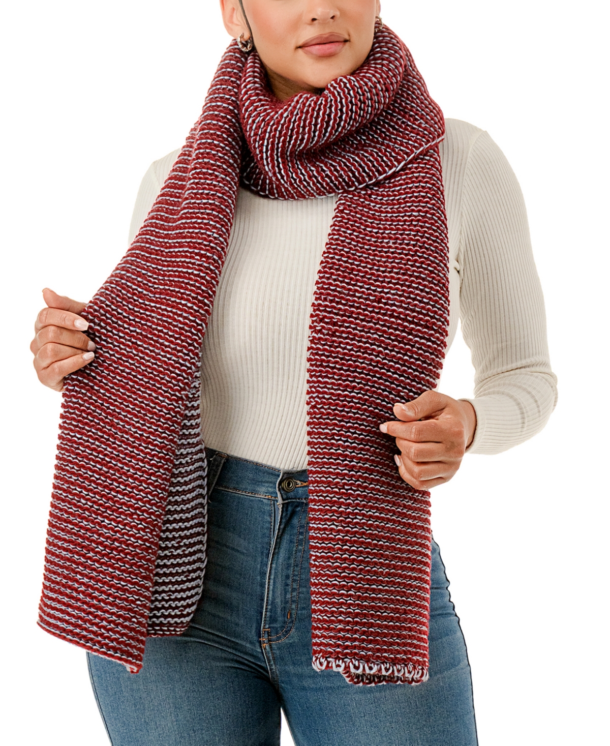 Click here for Marcus Adler Knit Two Tone Scarf - Burgundy prices
