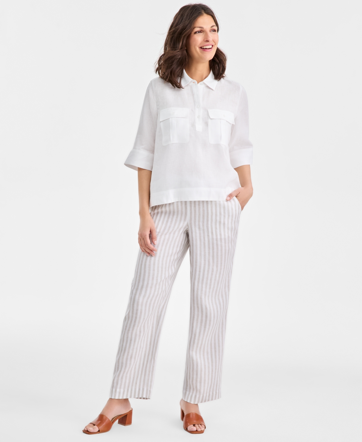 Click here for Charter Club Womens 100 Linen Solid Half-Placket E... prices