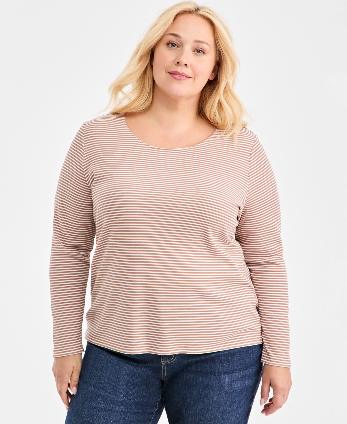 Click here for Style & Co Plus Size Scoop-Neck Long-Sleeve Knit T... prices