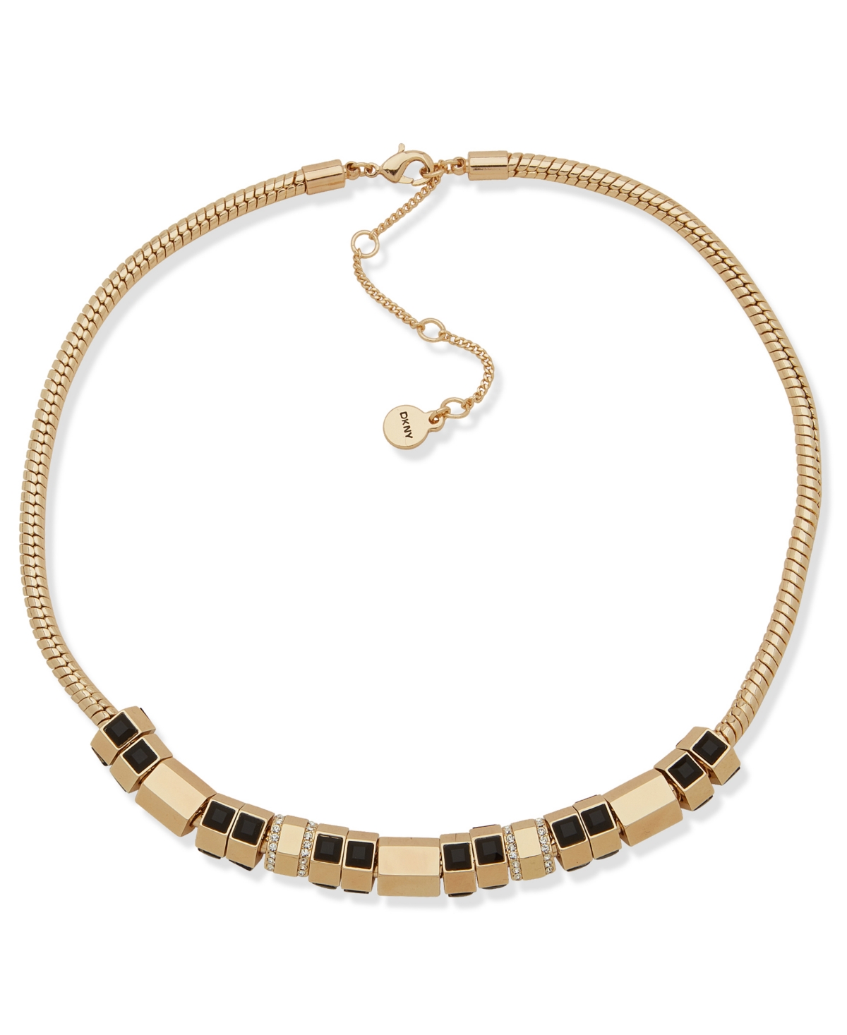 Click here for Dkny Gold-Tone Extender Hex Frontal Necklace - Bla... prices