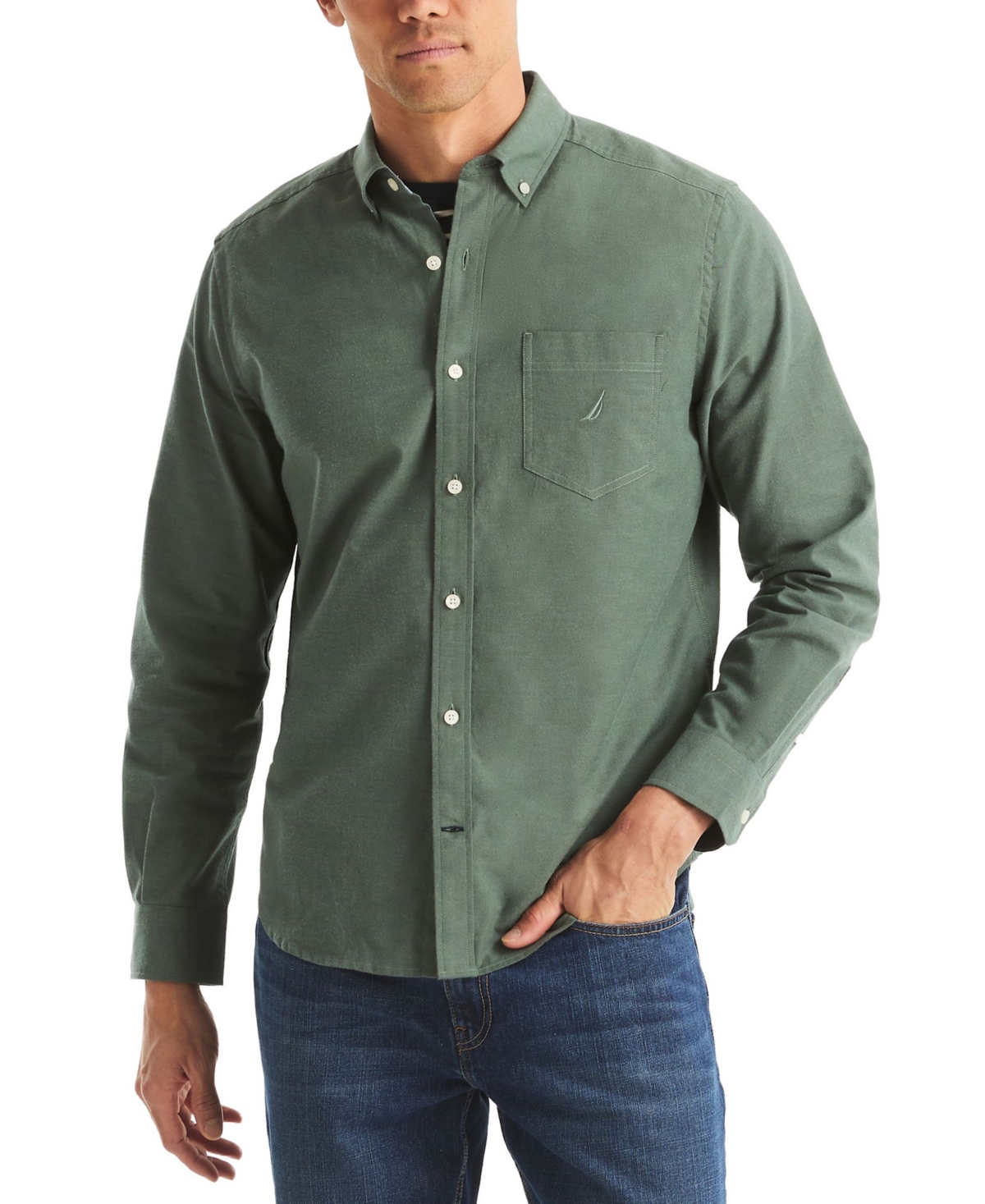 Click here for Nautica Mens Solid Long Sleeve Oxford Shirt - Deep... prices