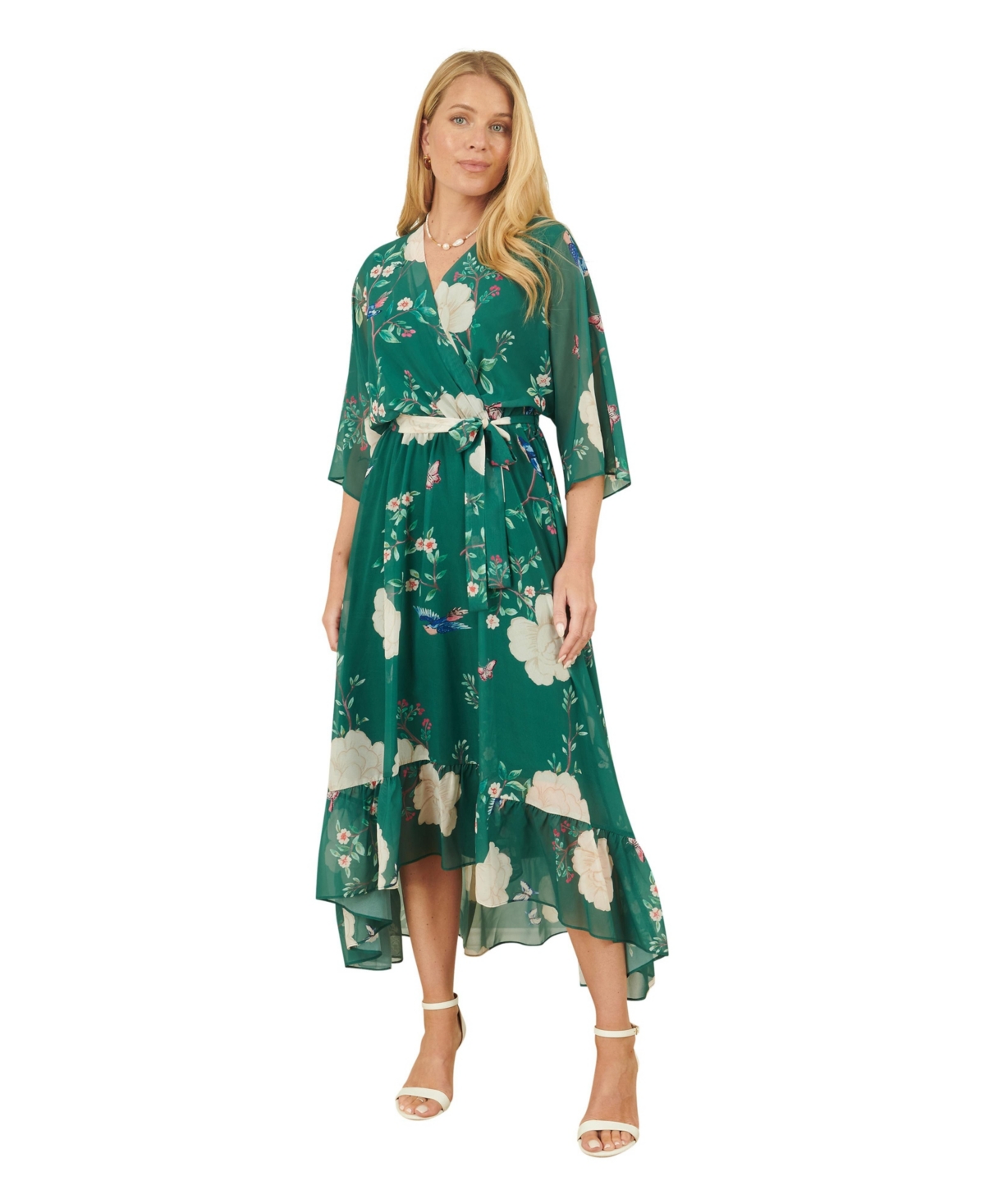 Click here for Yumi Womens Bird And Floral Print Midi Wrap Dress... prices