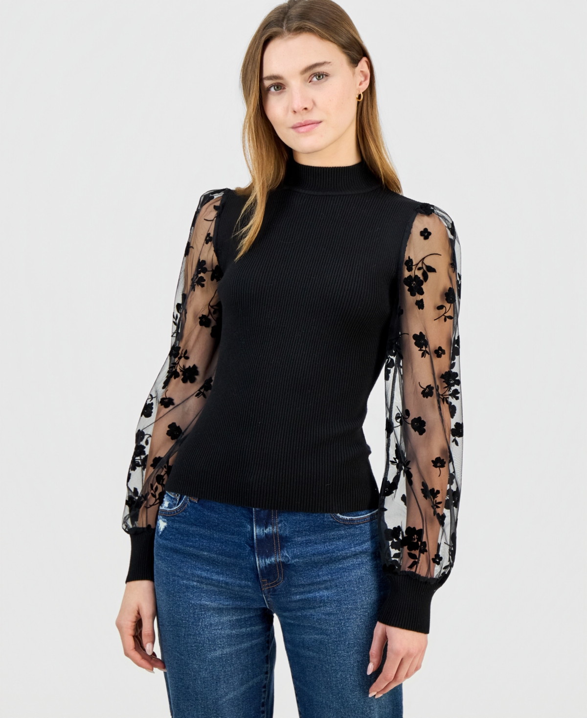 Click here for Madden Girl Juniors Mock-Neck Mesh Floral Flocked-... prices