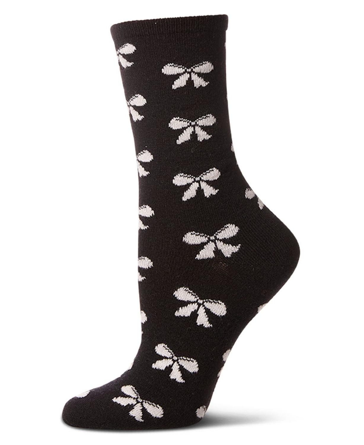 MeMoi Womens "Bows" Cashmere Blend Crew Sock - Black