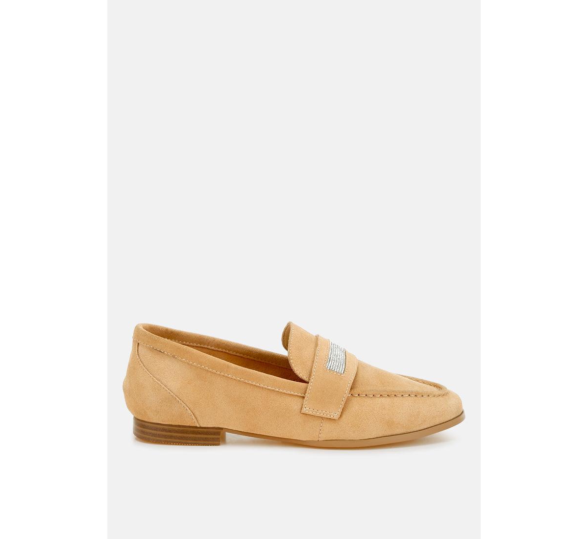 Click here for New Ode Rhinestone Penny Strap Loafers - Beige prices