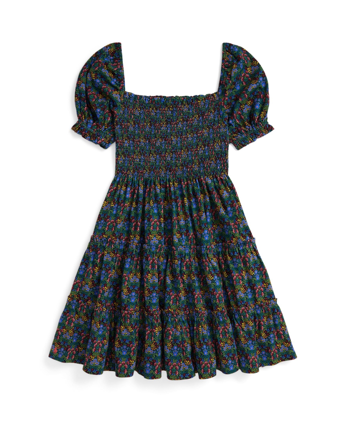 Polo Ralph Lauren Girls 7-16 Floral Smocked Short Sleeves Dress - Chrystie Floral Navy