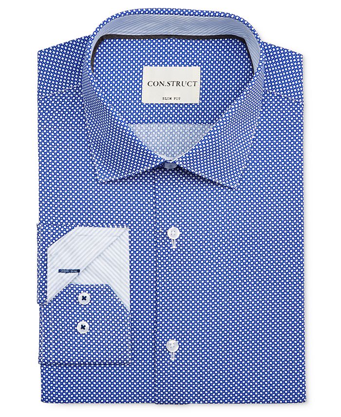 ConStruct Con.Struct Men's Slim-Fit Cobalt Diamond-Print Dress Shirt ...