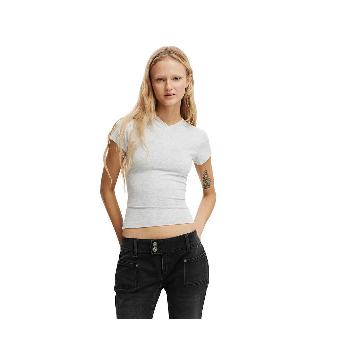Click here for Cotton On Womens All Day V Neck Tee - Grey marle prices