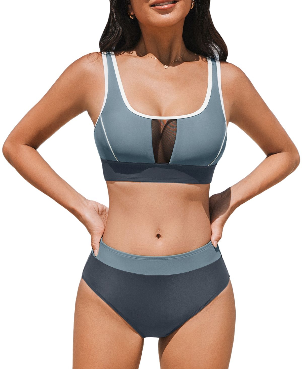 Click here for Cupshe Womens Scoop Neck Color Block Bikini Sets -... prices