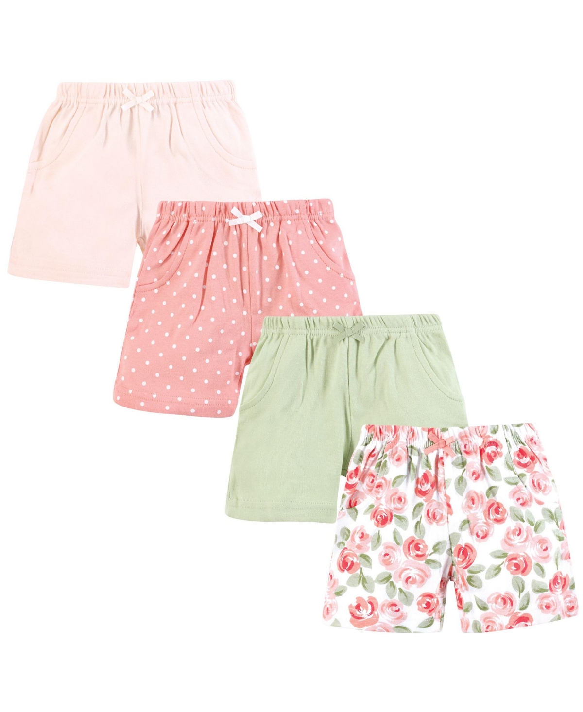 Hudson Baby Toddler Girls Four-Piece Essential Shorts - Coral floral