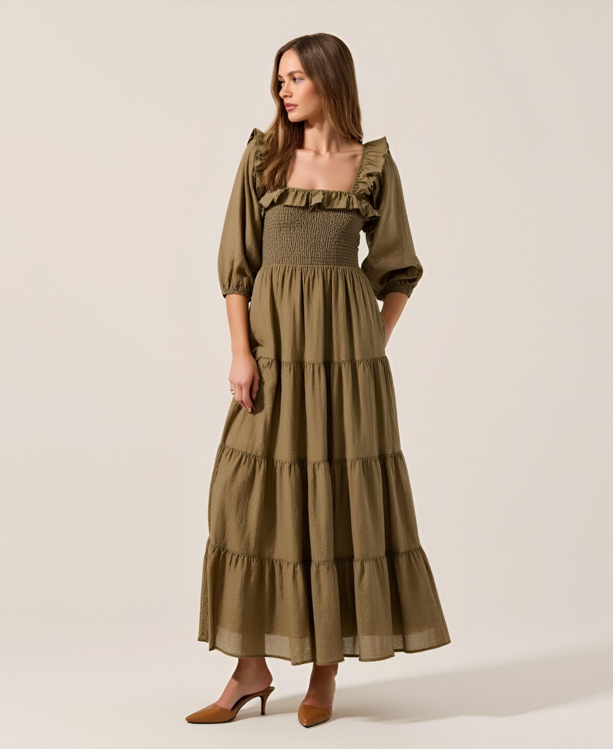 Click here for Modenaire Womens Tiered Smocked-Bodice Square-Neck... prices