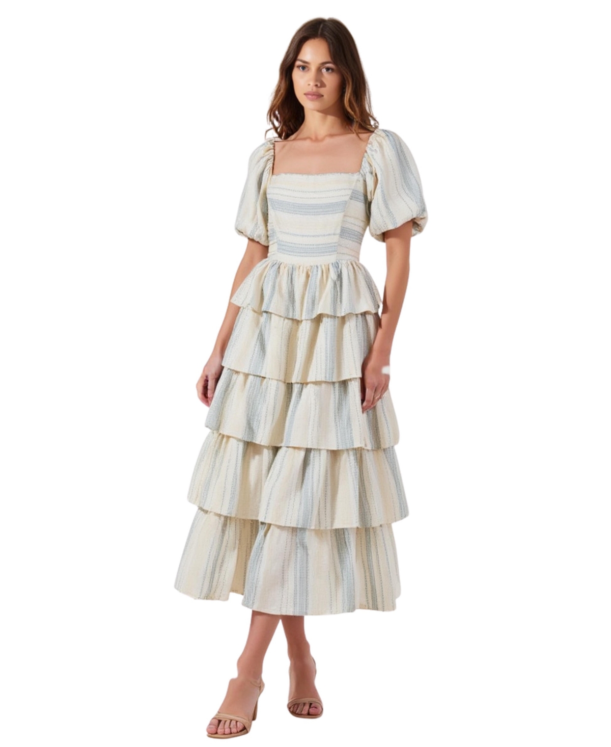 Click here for Modenaire Womens Puff-Sleeve Smocked Bodice Tiered... prices