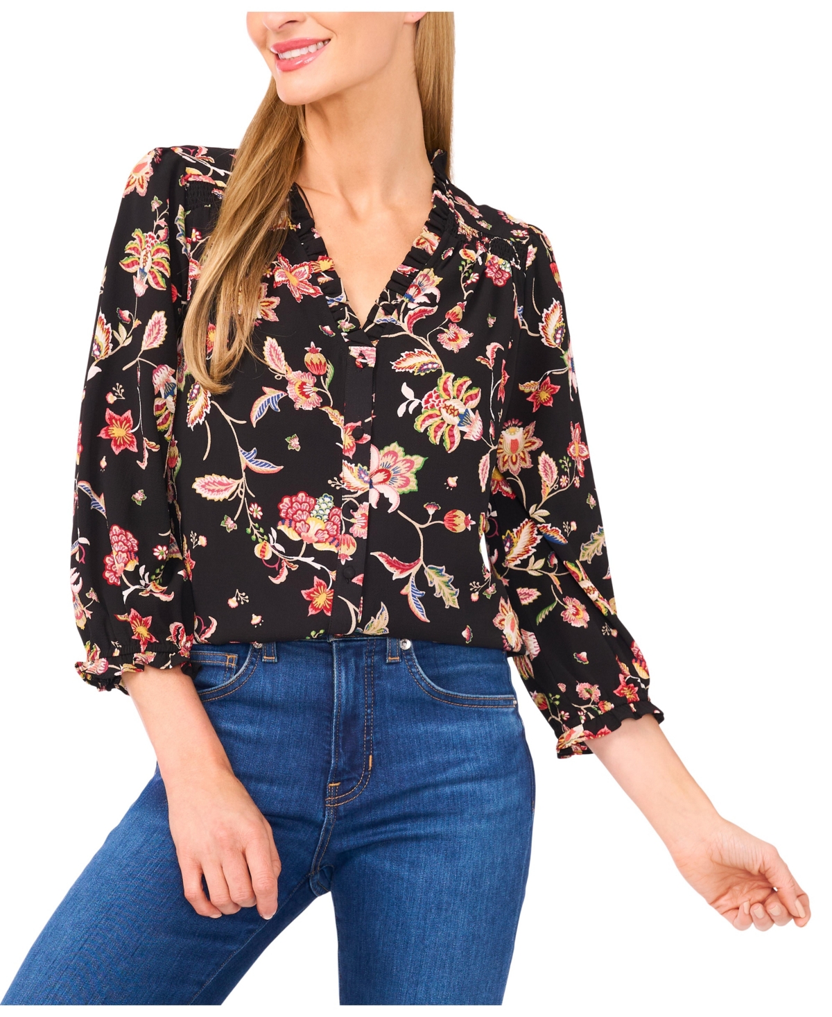 Click here for CeCe Womens 3/4 Sleeve V-Neck Top - Rich Black prices