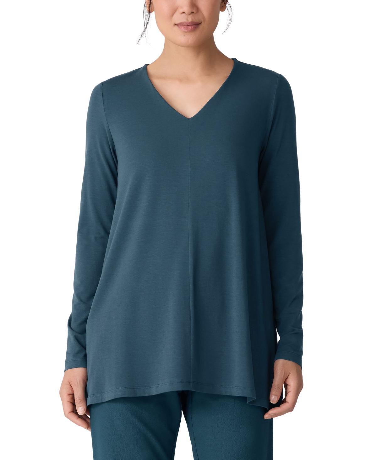Eileen Fisher Womens V-Neck Tunic Top - Blue
