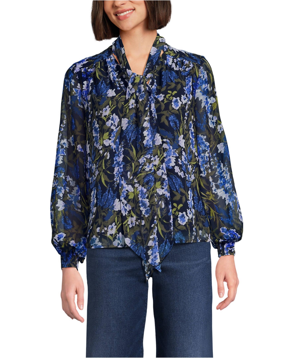 Click here for Lands End Womens Chiffon Removable Tie Neck Blouse... prices