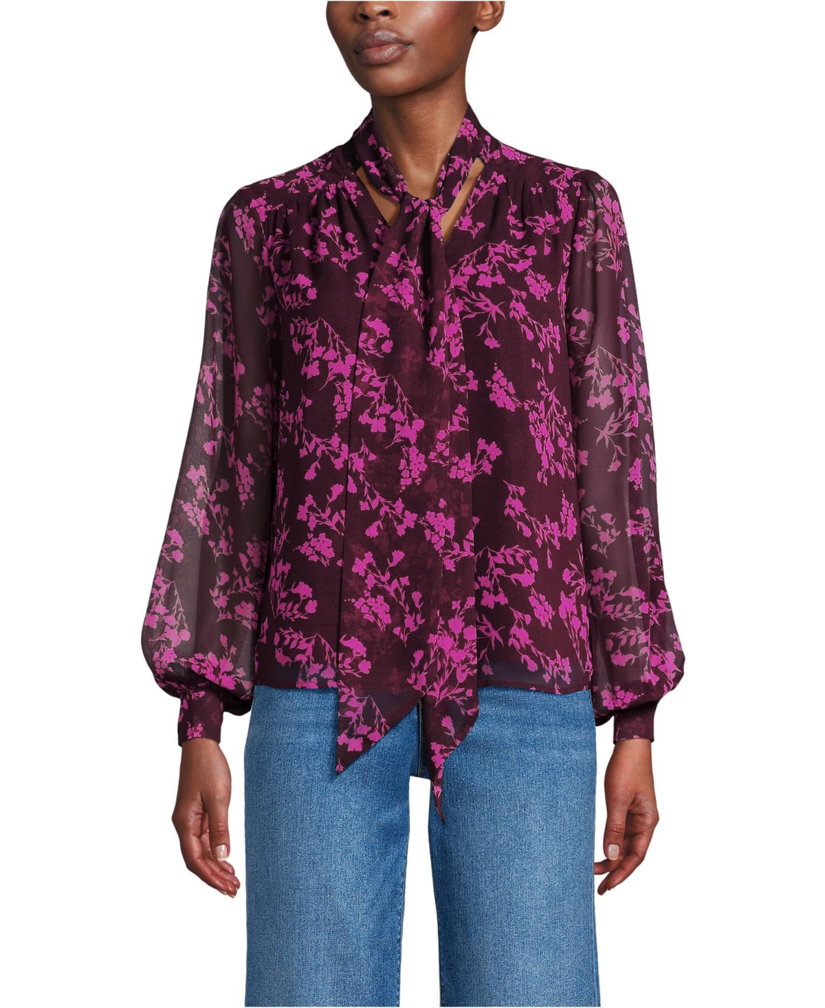 Click here for Lands End Womens Chiffon Removable Tie Neck Blouse... prices