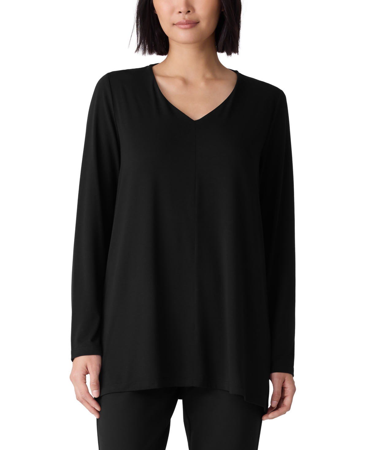 Eileen Fisher Womens V-Neck Tunic Top - Black