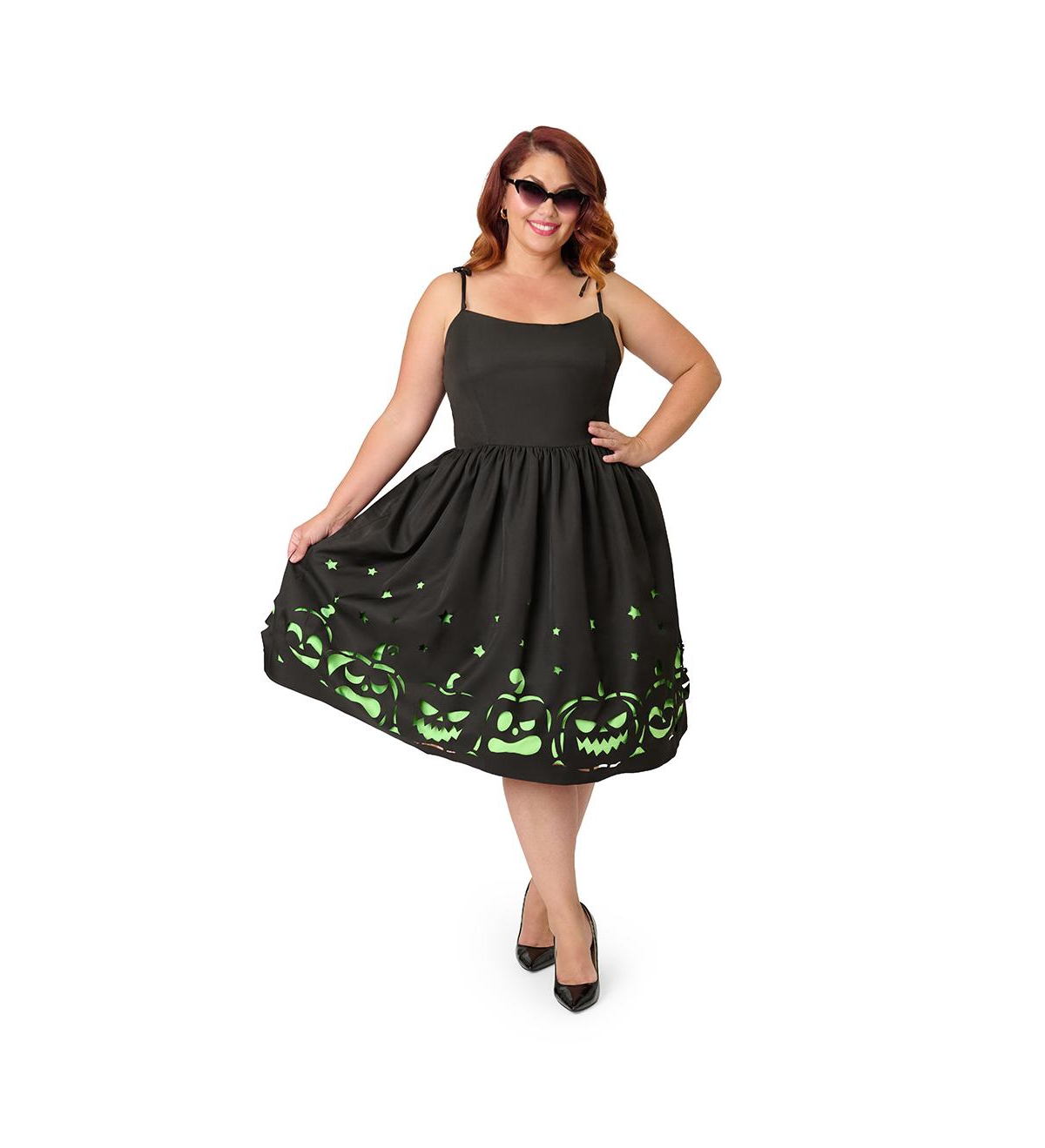Unique Vintage Plus Size Bobbie Swing Dress - Black  green