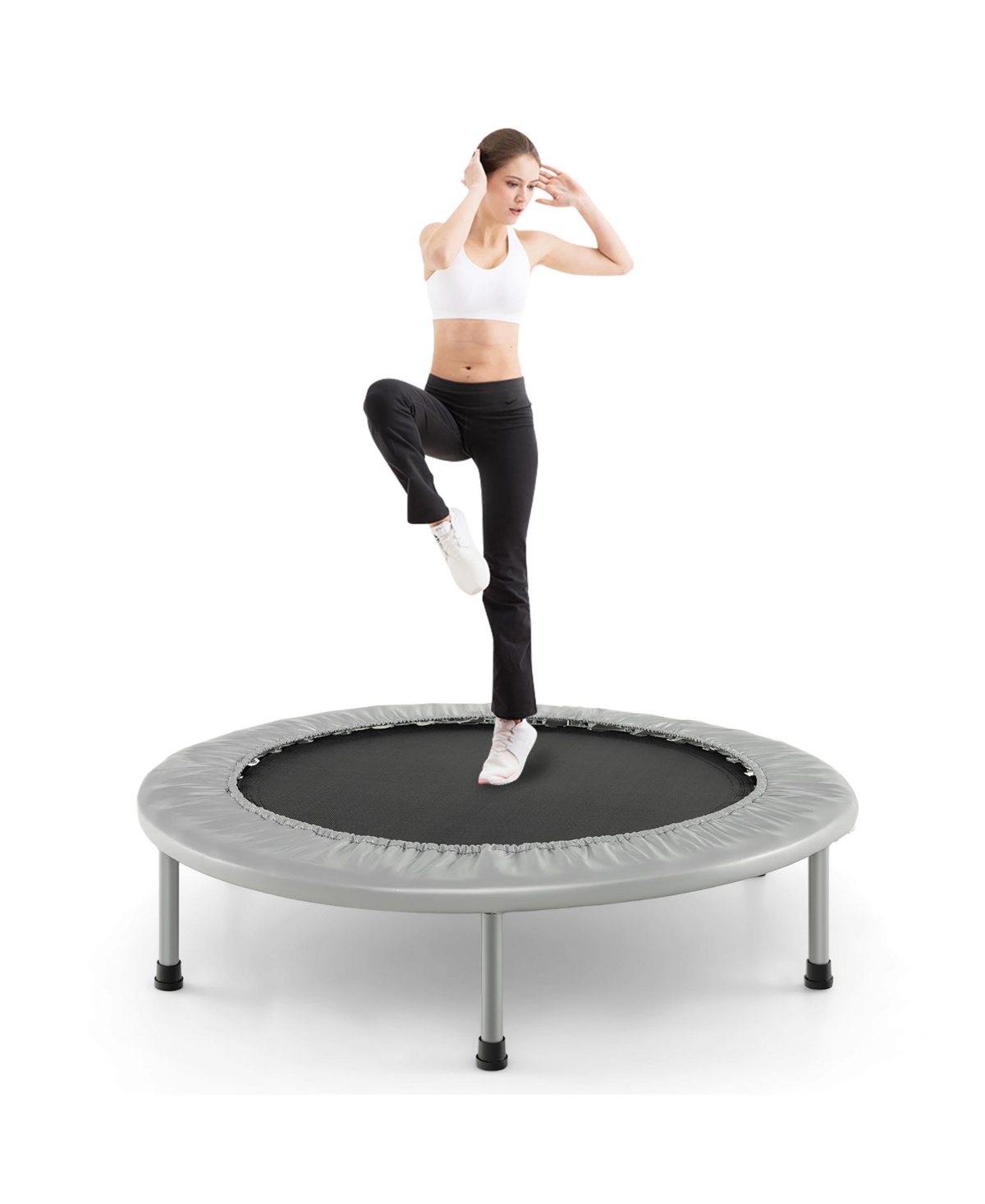 Gymax Mini Folding 36 Trampoline Portable Recreational Fitness Rebounder - Silver