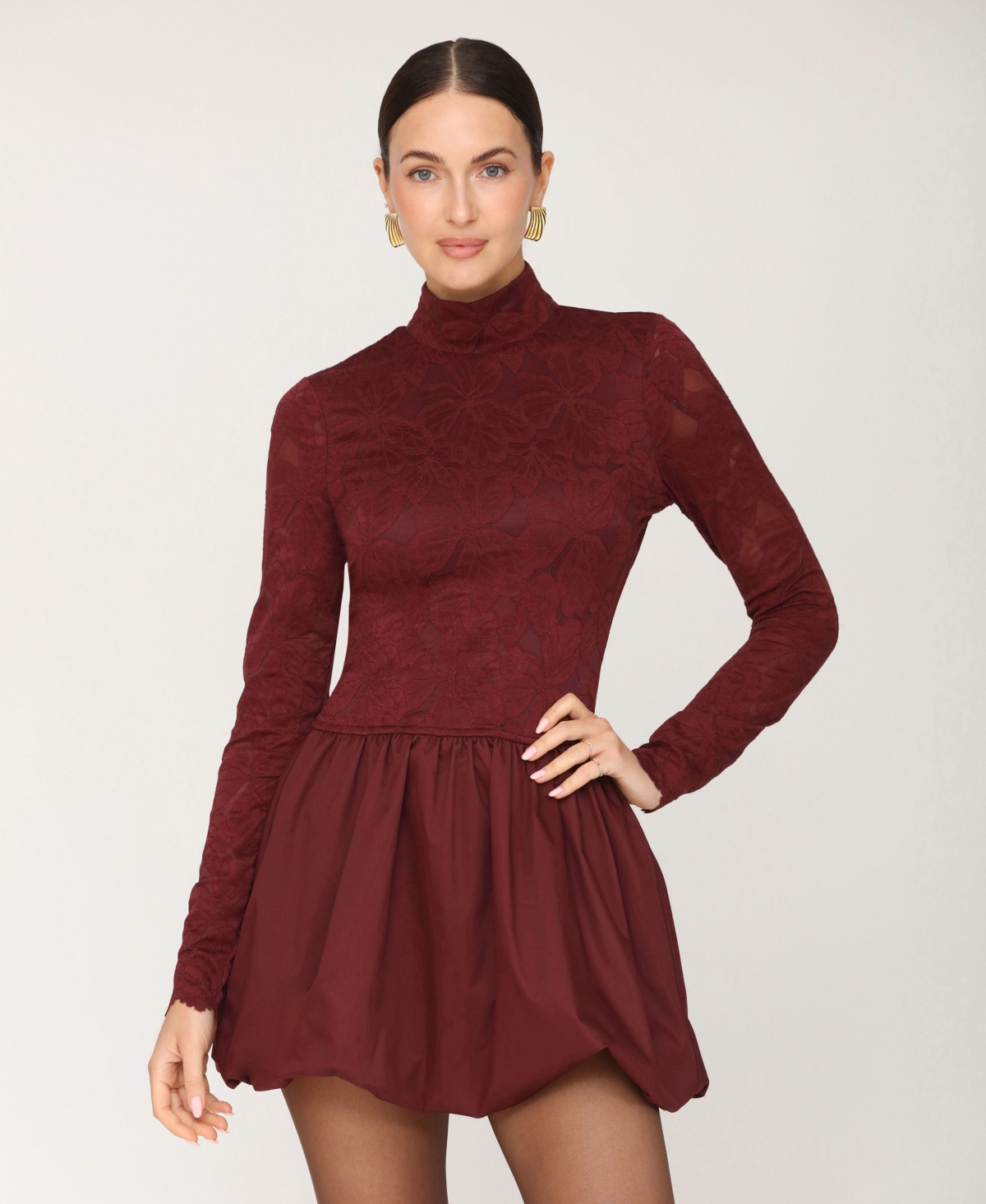 Click here for Avec Les Filles Womens Mock Neck Mini Dress - Burg... prices
