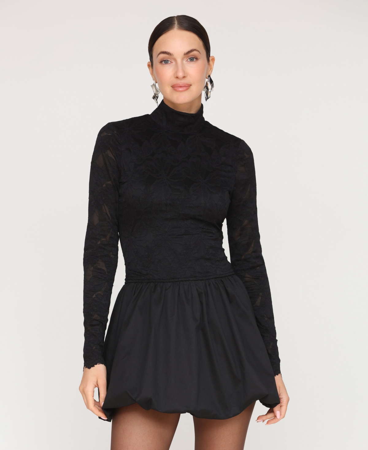 Click here for Avec Les Filles Womens Mock Neck Mini Dress - Blac... prices