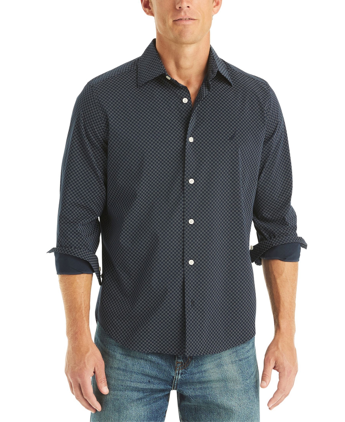 Click here for Nautica Mens Printed Long-Sleeve Shirt - Navy Seas prices