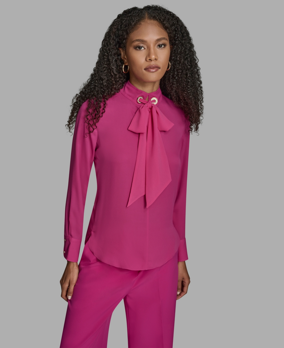 Click here for Bcbg Womens Long Sleeve Tie Neck Blouse - Sorbet F... prices