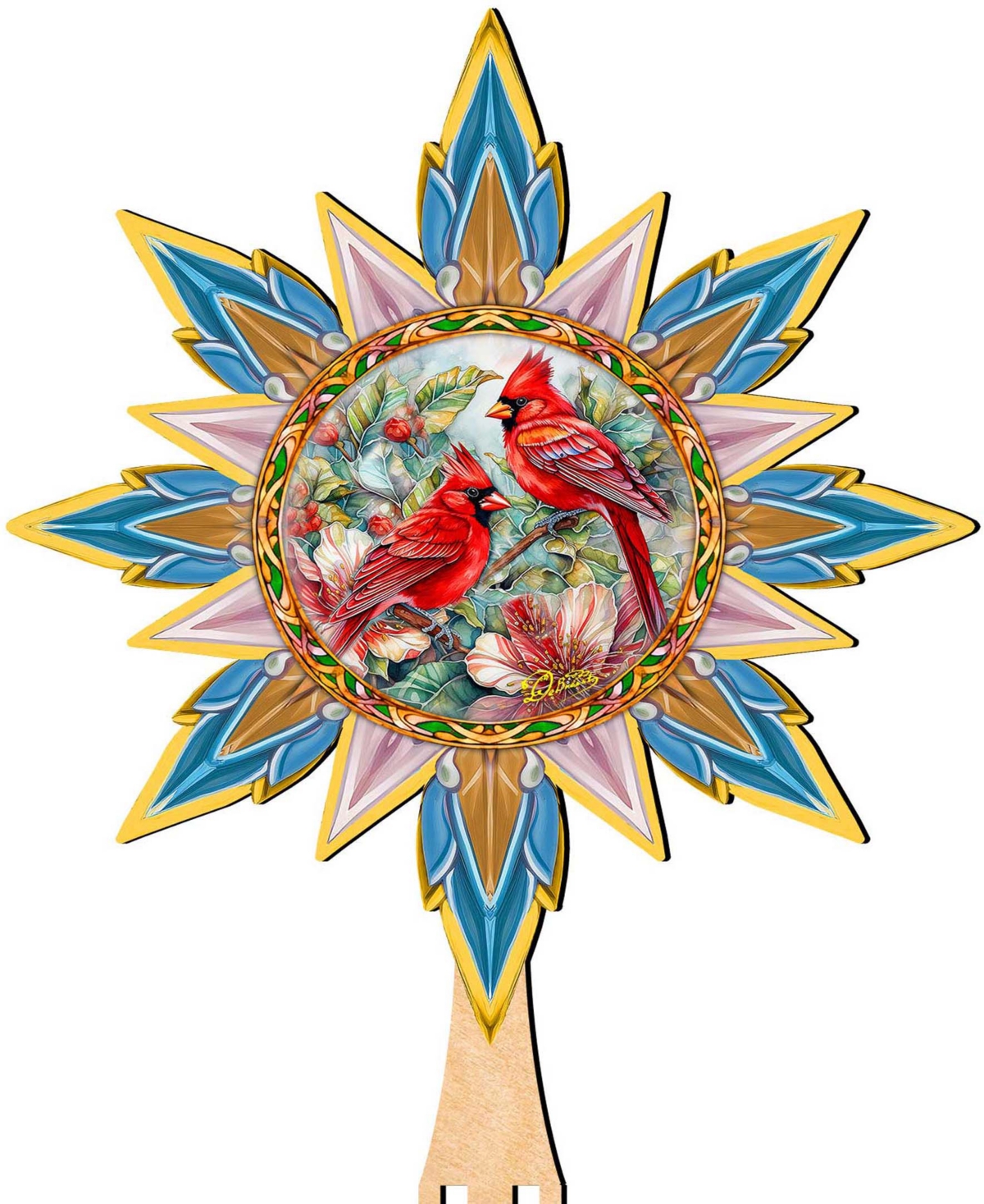 Click here for Designocracy Christmas Cardinals Wooden Tree Toppe... prices