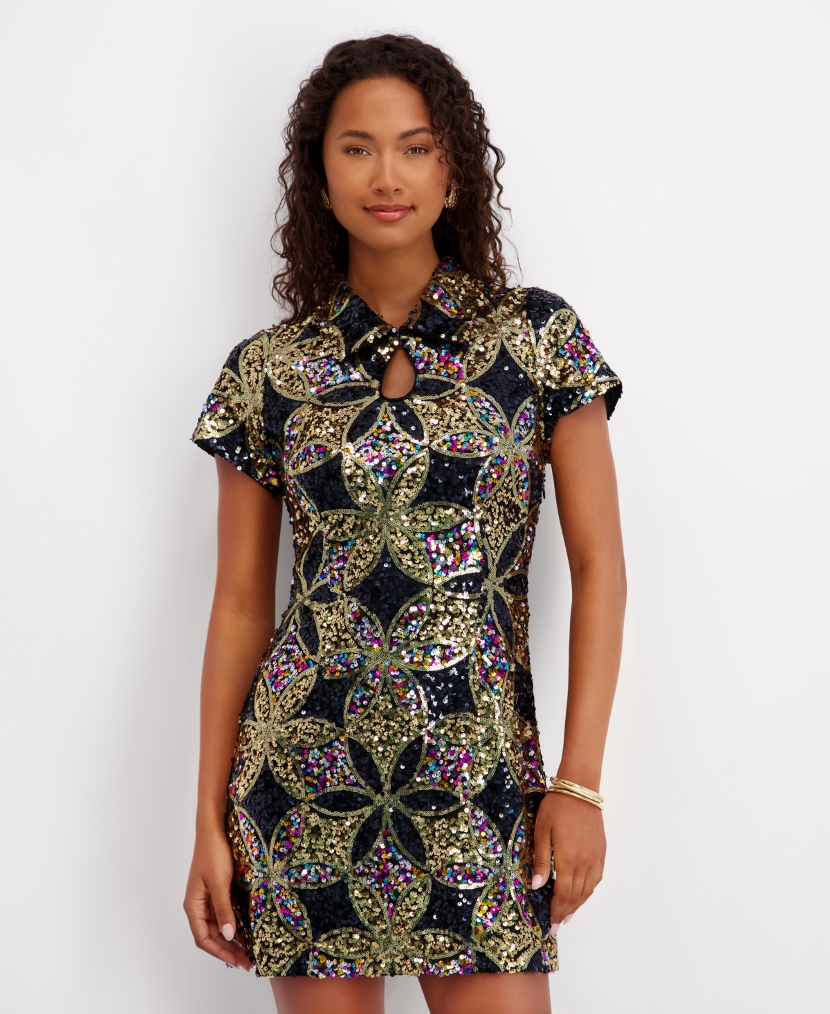 Click here for kensie Womens Sequin Short Sleeve Shirt Dress - Bl... prices