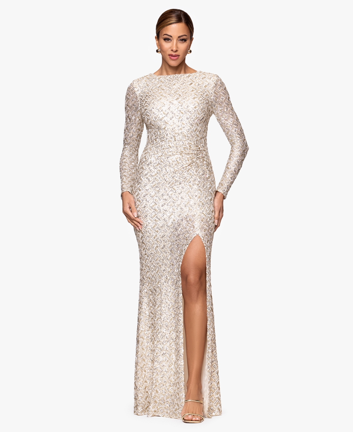Click here for Xscape Womens Sequin Detail Maxi Dress - Gold/Silv... prices