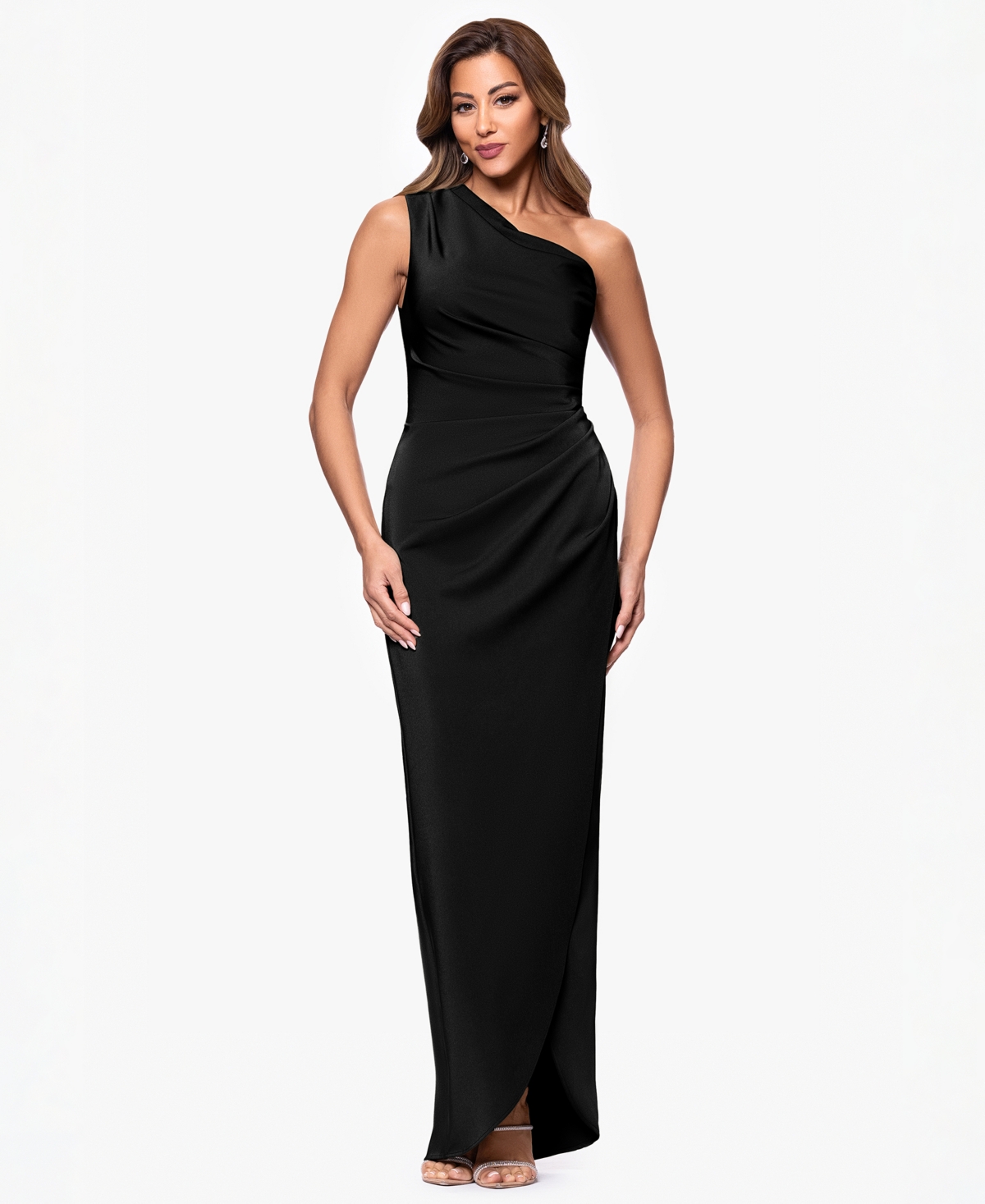 Click here for Xscape Womens Asymmetric One-Shoulder Satin Gown -... prices
