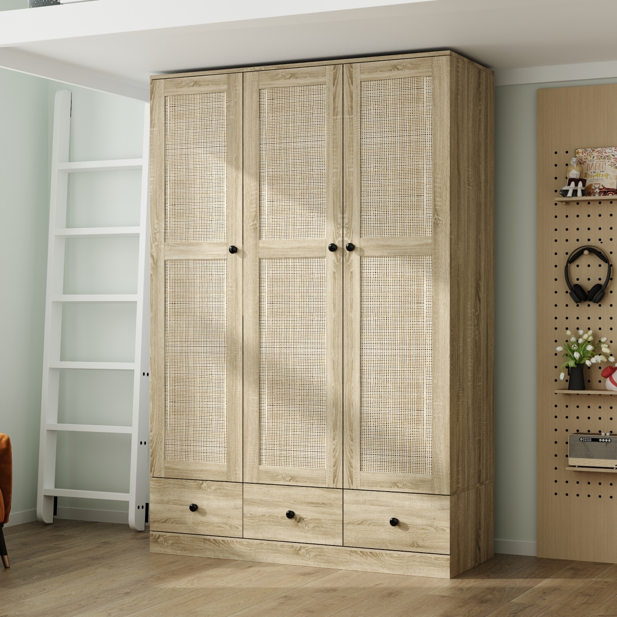 Click here for Homsee Rattan Doors Wardrobe with 3-Drawers  Hangi... prices