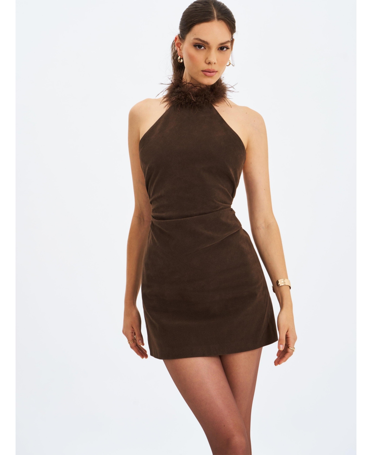 Click here for Miss Circle Womens Yael Espresso Suede Faux Fur Ha... prices