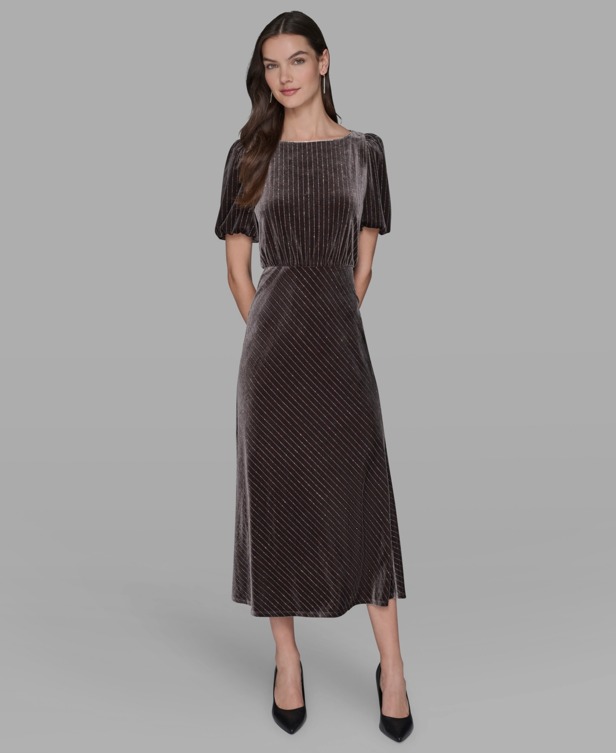 Click here for Karl Lagerfeld Paris Womens Pinstripe Boat Neck Mi... prices