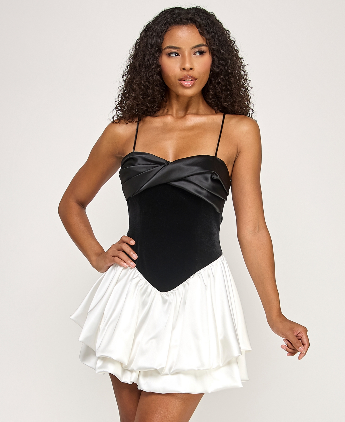 City Studios Juniors Sweetheart Neck Bubble Skirt Open Back Dress - Black/Ivory