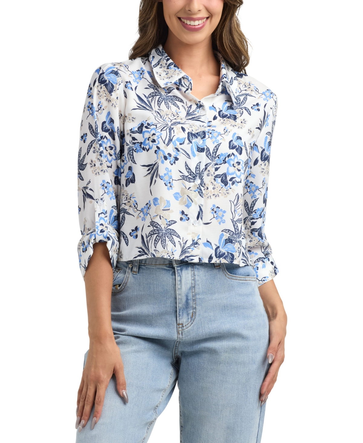 Click here for Bcx Womens Resort Button Front Boarder Shirt - Blu... prices