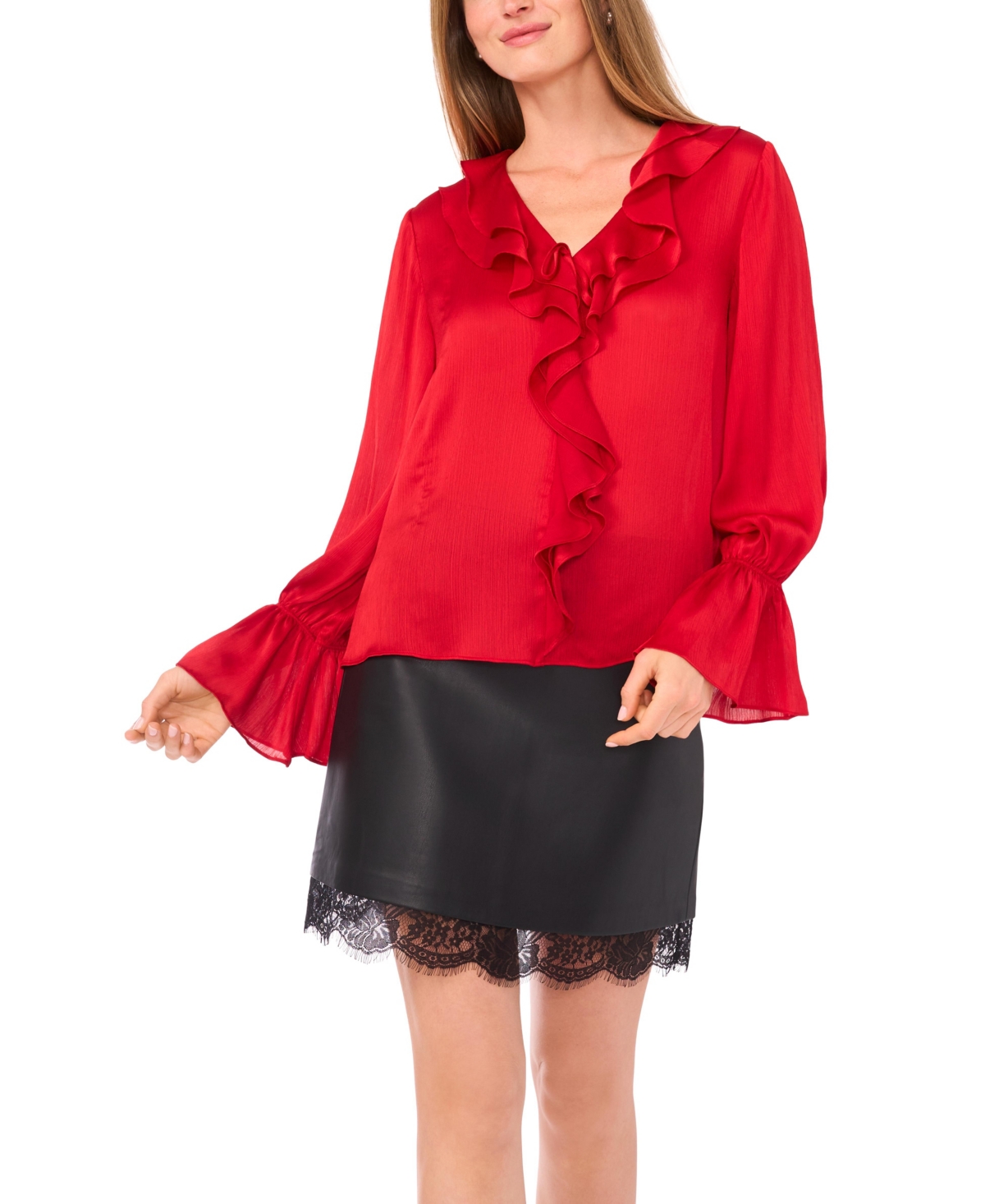 Click here for Vince Camuto Womens Ruffled V-Neck Bell-Sleeve Blo... prices